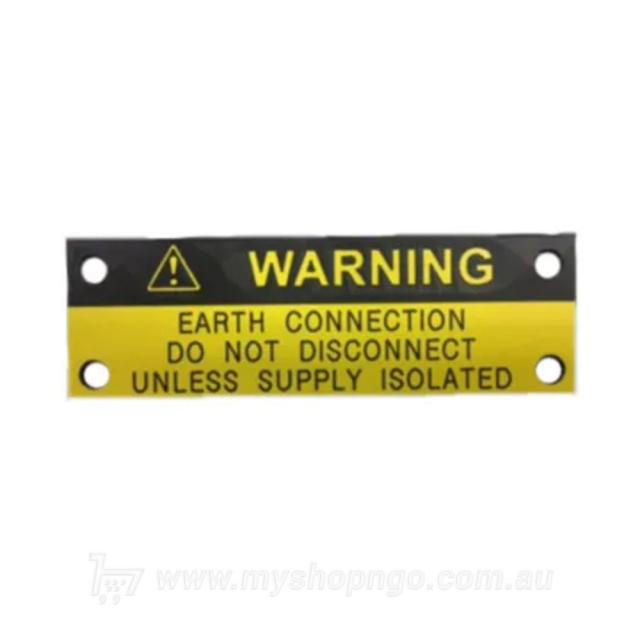 Earth connection warning label, plastic, black and yellow